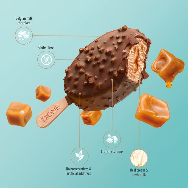 Dione Nanuk slaný karamel s mléčnou belgickou čokoládou a křupavým ...