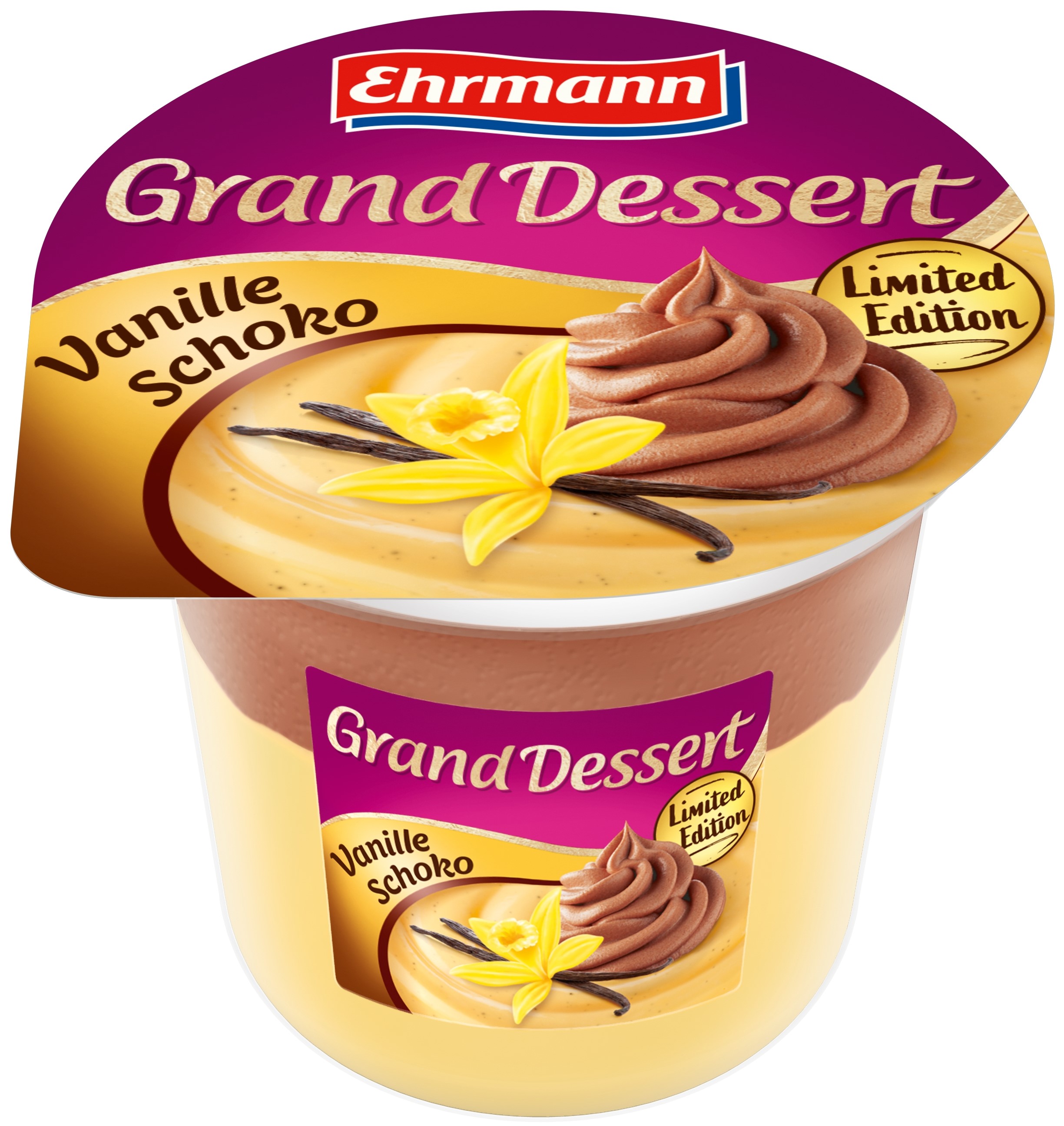 Ehrmann Grand Dessert puding vanilka s čokoládovou šlehačkou