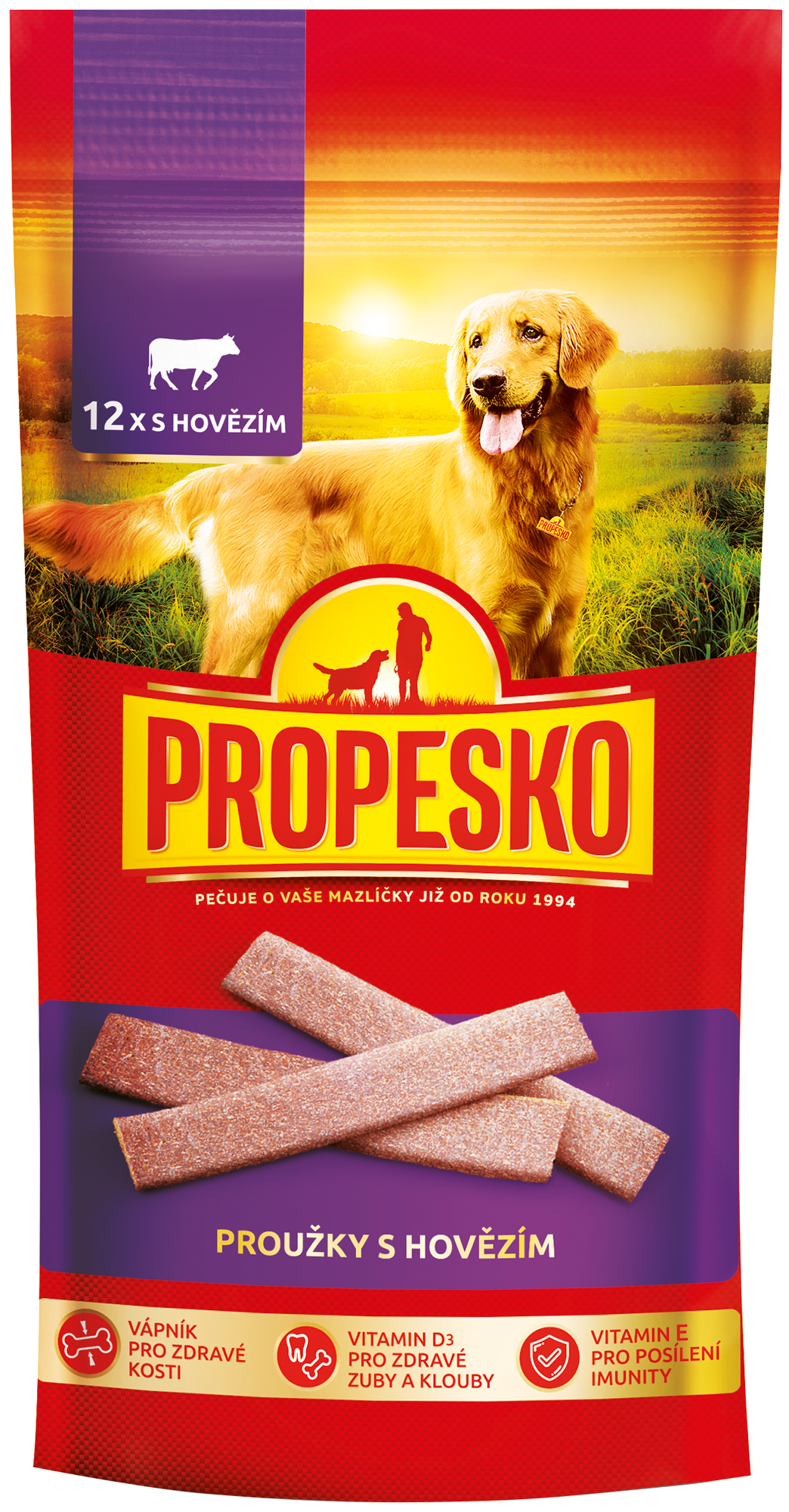 Propesko Snack pro psy proužky s hovězím Propesko Snack pro psy proužky s hovězím