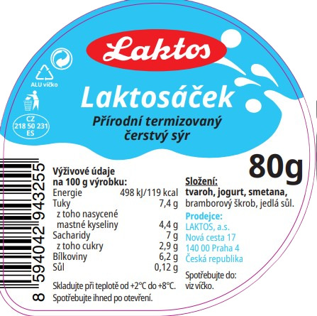 Laktos Laktosáček přírodní termizovaný čerstvý sýr