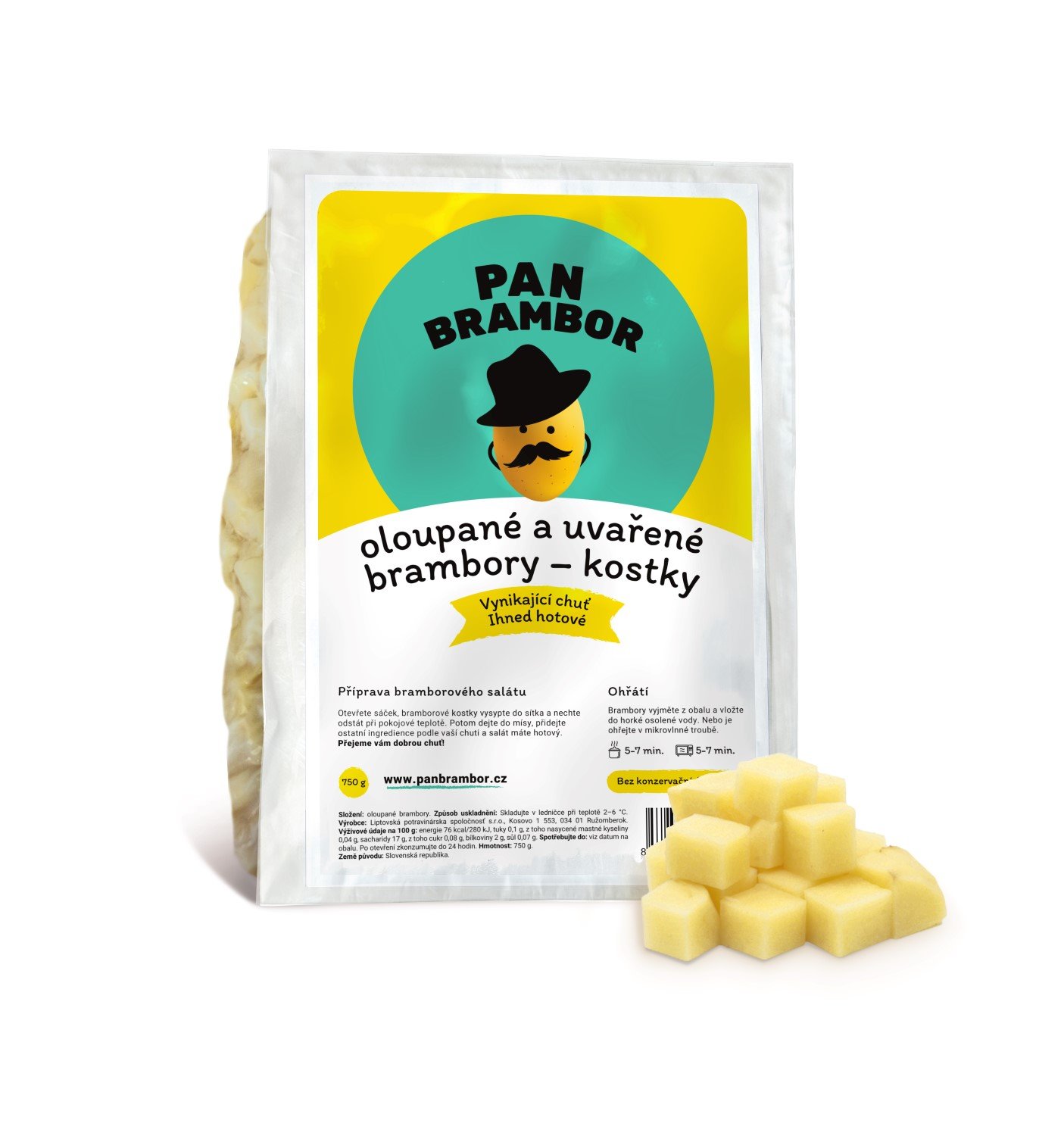 Pan Brambor – očištěné a uvařené brambory – kostky, balení