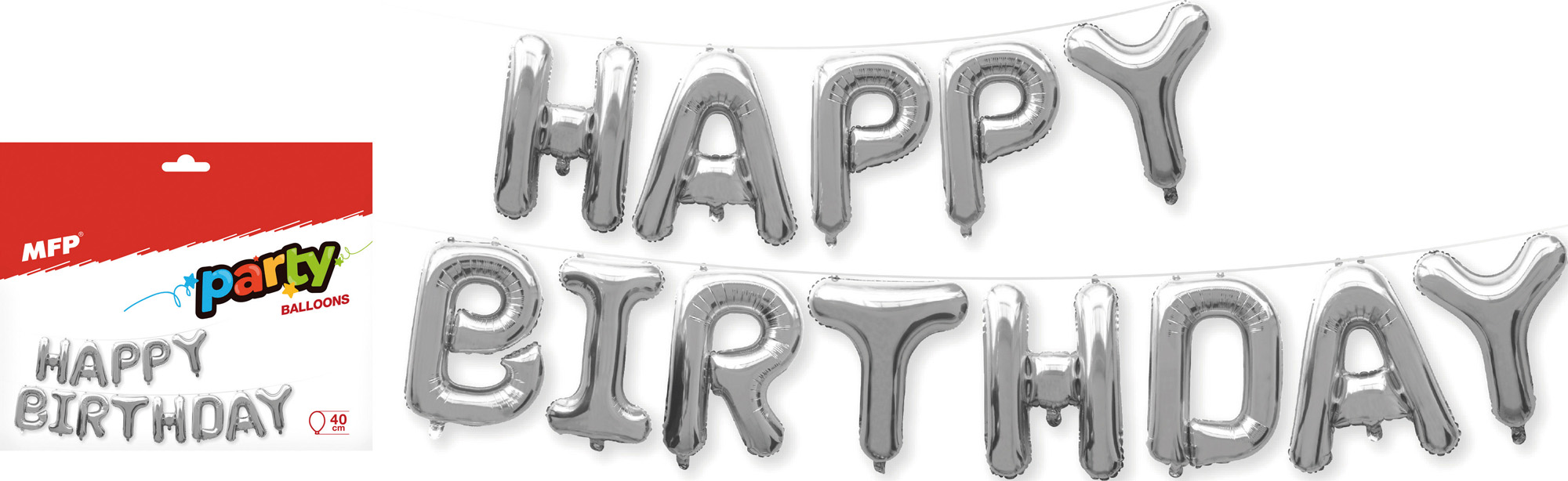 Nafukovací fóliové balónky Happy Birthday, stříbrné, 40 cm