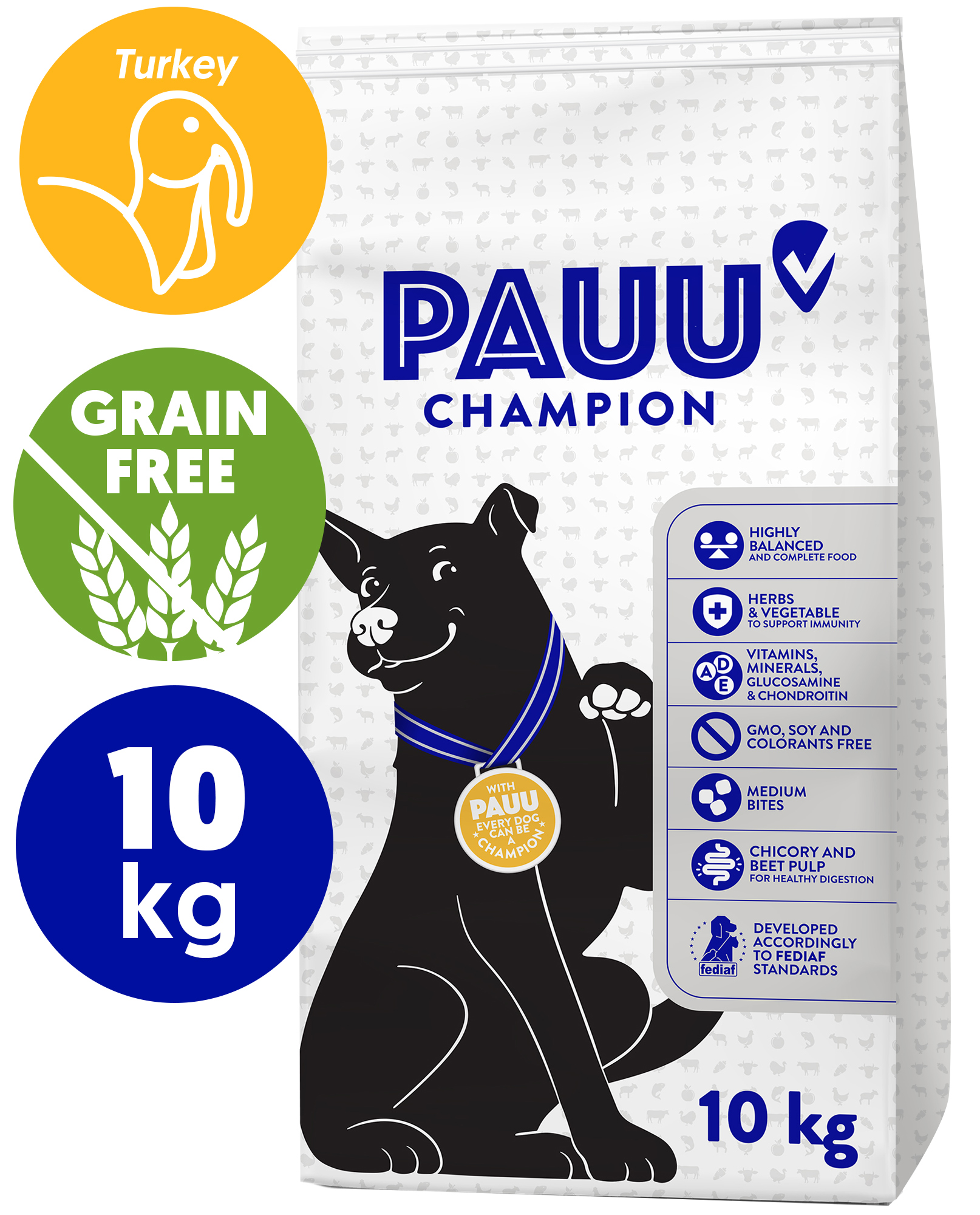 Pauu Champion Bezobilné granule s čerstvým krůtím pro psy