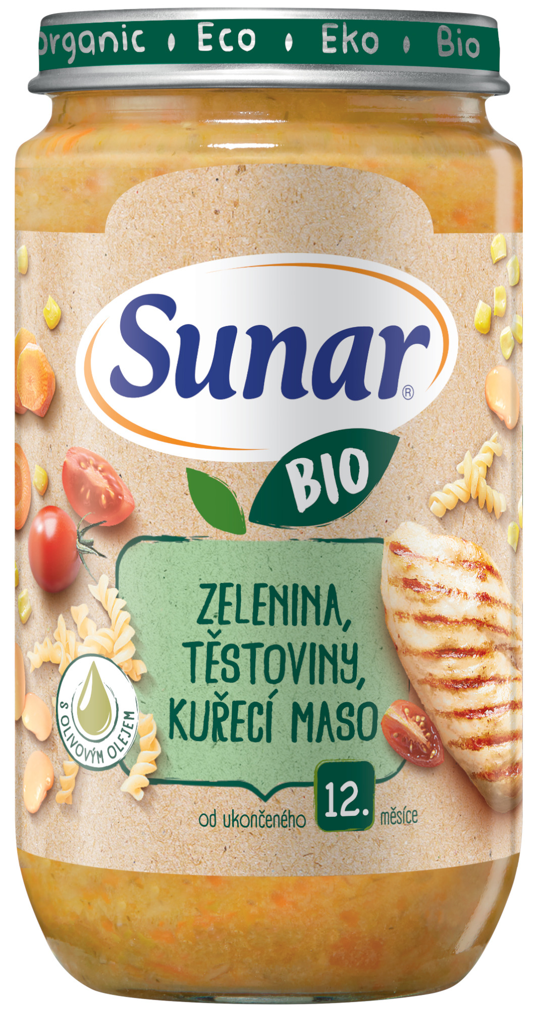 Sunar BIO příkrm zelenina, těstoviny a kuřecí maso od 12. měsíce