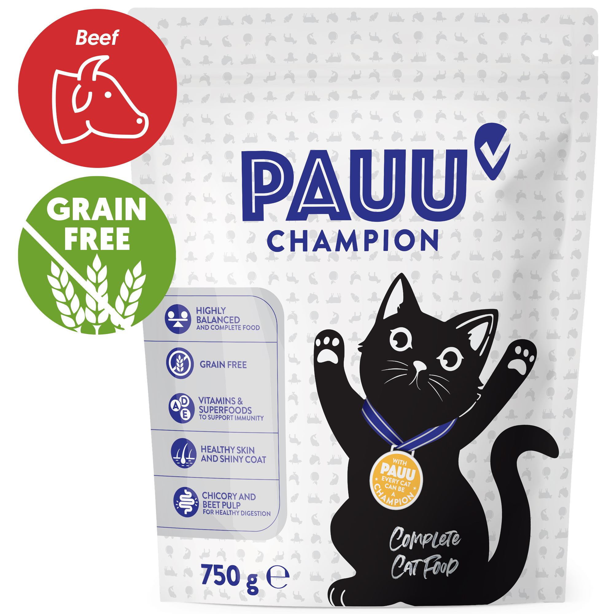 Pauu Champion bezobilné granule s čerstvým hovězím pro kočky